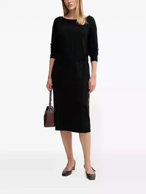 GAUDI Tie-waist Midi Dress With Boat Neck And Long Sleeves - Black