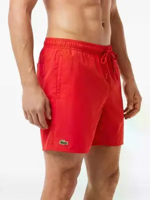Lacoste Logo-patched Drawstring Swim Shorts - Red