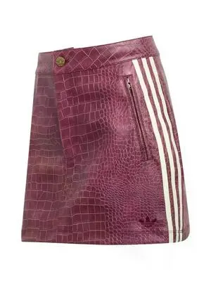 Adidas Crocodile Effect Mini Skirt With Side Stripe Detail - Red