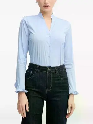 MOS MOSH Ruffled V-neck Shirt - Blue