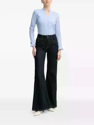 MOS MOSH Ruffled V-neck Shirt - Blue