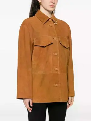 Alberta Ferretti Suede Button-up Shirt With Flap Pockets - Brown