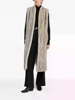 GAUDI Sleeveless Tie Belt Faux Fur Jacket