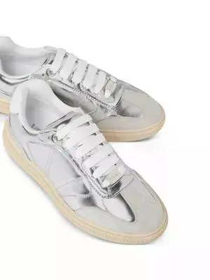 Versace Greca Court Metallic Leather Sneakers - Silver