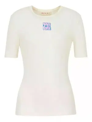 Marni Ribbed Logo-embroidered T-shirt - Neutrals