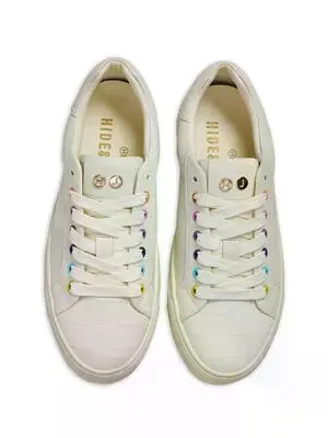HIDE&JACK White Leather Sneakers With Croc-effect Texture - Neutrals