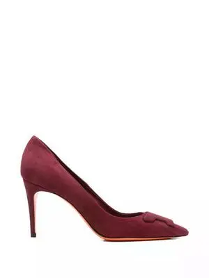 Santoni Burgundy Pointed Toe Leather Pumps