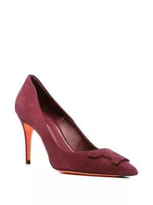 Santoni Burgundy Pointed Toe Leather Pumps