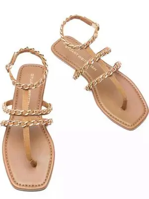 STUART WEITZMAN Soluxe Crystal Embellished Chain Detail Square Toe Sandals
