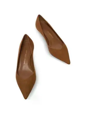 STUART WEITZMAN Eva Suede Pointed Toe Kitten Heel Pumps - Brown