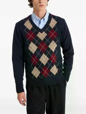 Pringle Of Scotland Argyle V-neck Sweater - Blue