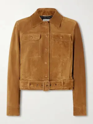 Saint Laurent Cropped Belted Suede Jacket - Brown