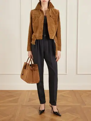 Saint Laurent Cropped Belted Suede Jacket