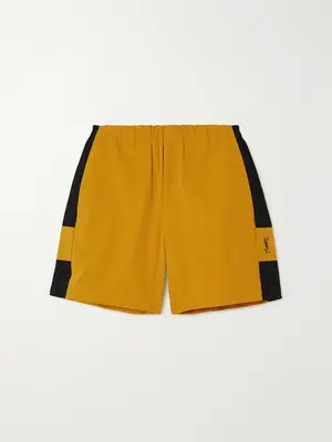 Saint Laurent Two-tone Embroidered Cotton-twill Shorts - Orange