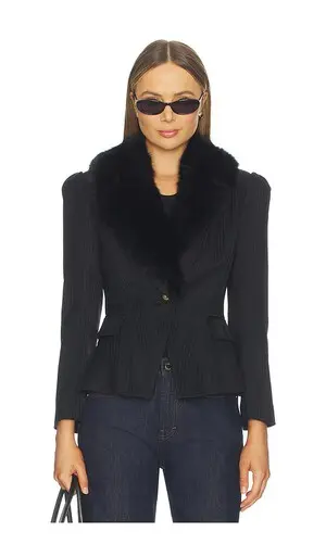 L'AGENCE Kaisley Fur Collar Blazer - Black