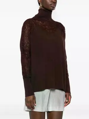 Ermanno Scervino Lace-detail Fine Knit Sweater - Brown