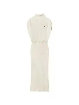 TWINSET Long Wool-blend Knit Dress With Brooch - Neutrals
