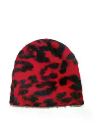 StÜssy Leopard-print Cashmere Beanie Hat - Red