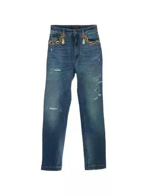 Dolce & Gabbana Embellished High-waisted Straight-leg Jeans - Blue