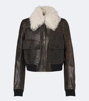 Fendi Shearling-trimmed Leather Jacket - Brown