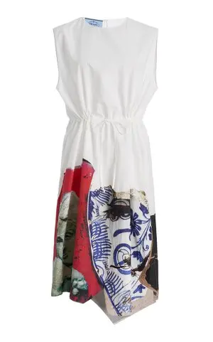 Prada Printed Cotton-poplin Midi Dress - White