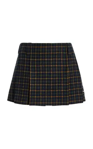 MIU MIU Pleated Checked Wool Mini Skirt