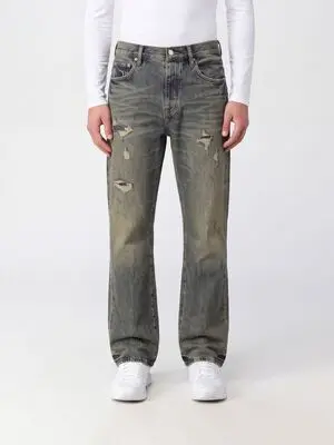 PURPLE BRAND Straight Fit Cotton Denim Jeans With Distressed Effect And Graphic Print - Blue