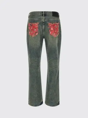 PURPLE BRAND Straight Fit Cotton Denim Jeans With Distressed Effect And Graphic Print - Blue