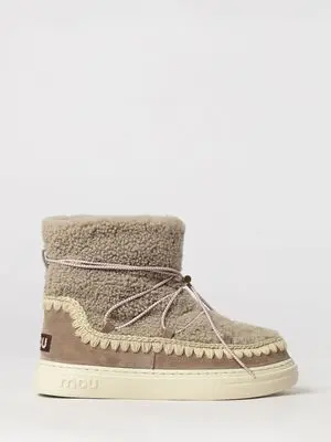 Mou Eskimo Shearling And Suede Ankle Boots With Adjustable Drawstring Beige