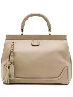 Gucci 2016-2026 Medium Calfskin Bold Bamboo Top Handle Bag Handbag - Neutrals