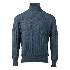 KINALBA Slate Fine Cable Cashmere Roll Neck Sweater - Blue