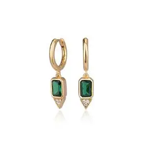 BY EDA DOGAN Emerald Stone Huggie Earring Gold - Green