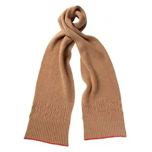 KINALBA Neutrals/ Ladies Vicuna Mid-weight Ribbed Cashmere Scarf - Red