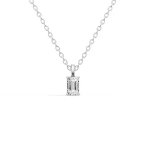 SEREIA OFFICIAL 14k Gold 0.75 Ct Lab Grown Emerald Cut Diamond Pendant With Prong White Gold - Silver