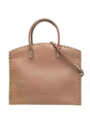 Valentino Garavani 2000-2017 Leather Rockstud Dome Shopper Satchel - Brown