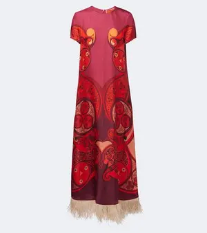 La DoubleJ Swing Fringed Printed Silk Twill Maxi Dress - Multicoloured