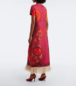 La DoubleJ Swing Fringed Printed Silk Twill Maxi Dress