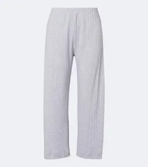 LESET Pointelle Cropped Cotton Wide-leg Pants