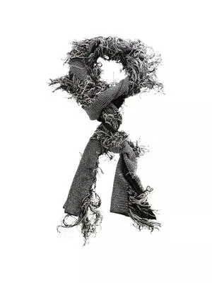 ZIGGY CHEN Fringed-edge Textured-knit Scarf - Black