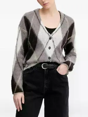 Sisley Argyle-knit V-neck Cardigan - Grey