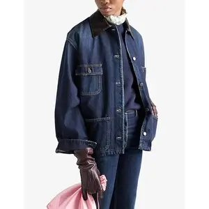 Prada Leather-collar Patch-pocket Denim Trucker Jacket