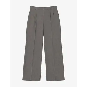 The Kooples Wide Mid-rise Wool-blend Trousers - Beige