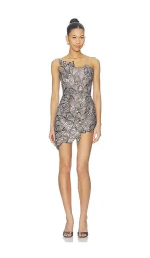 BRONX BANCO Asymmetric Strapless Embellished Mini Dress