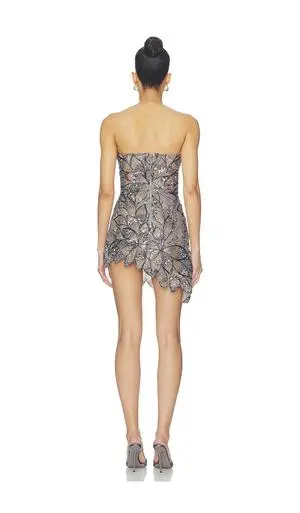 BRONX BANCO Asymmetric Strapless Embellished Mini Dress