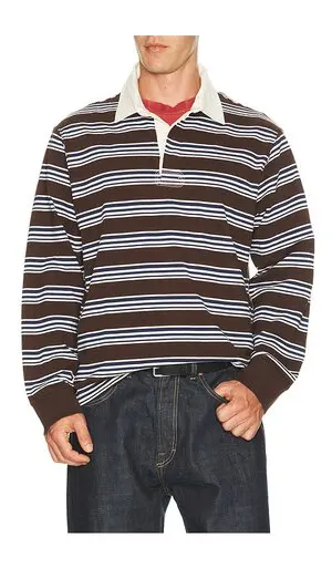 CORRIDOR Mini Stripe Long Sleeve Rugby - Brown