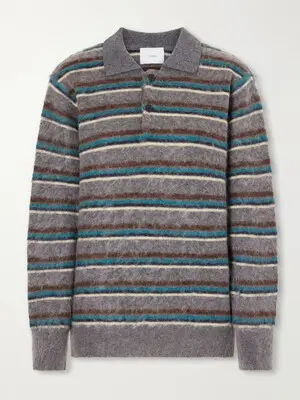 SSSTEIN Striped Brushed-knit Polo Shirt - Multi