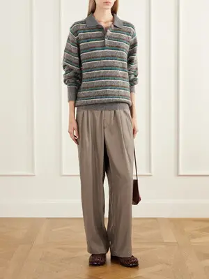 SSSTEIN Striped Brushed-knit Polo Shirt
