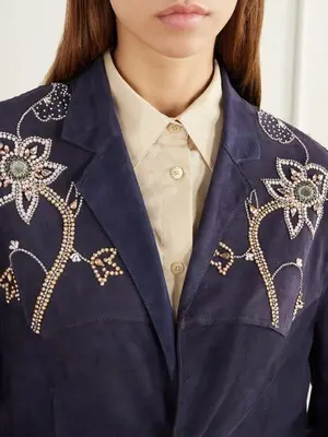 KARTIK RESEARCH Bead-embellished Paneled Suede Blazer