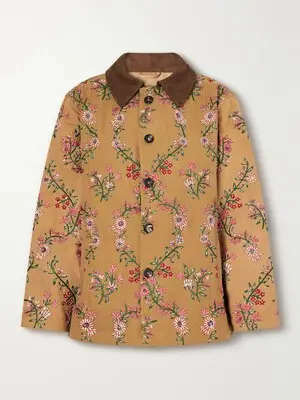 KARTIK RESEARCH Chintz Sequin-embellished Floral-embroidered Suede-trimmed Cotton-canvas Jacket - Neutrals