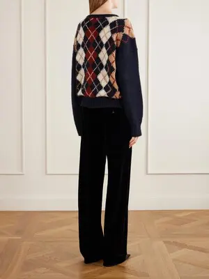 Khaite Timi Checked Embroidered Cashmere And Mohair-blend Sweater